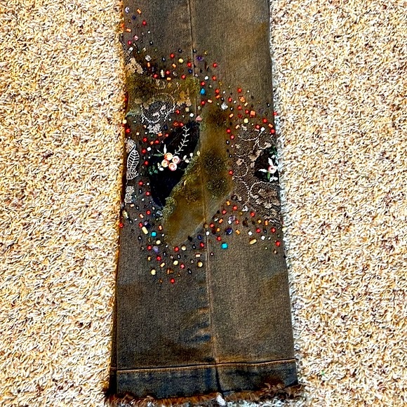 Simon Chang | Jeans | Simon Chang Designer Distressed Jeans With Beaded Fabric Details | Poshmark